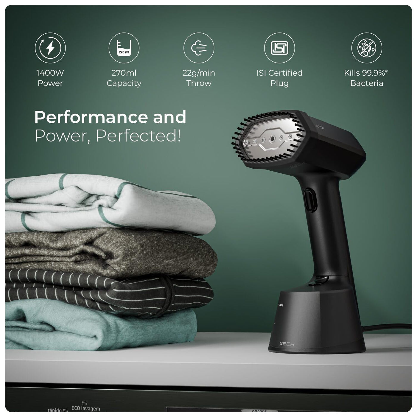 Xech Garment Steamer For Clothes Steam Iron Press 270Ml Water Tank ...